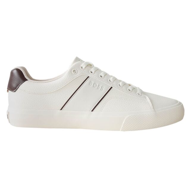 Hugo Boss Mens Aiden Tenn Faux Leather Plain Grained Lace Up Trainers